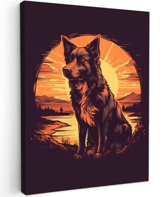 MuchoWow © Leinwand Bilder 30x40 cm Wanddeko Wohnzimmer Aesthetic Room Decor Deko Zimmer Wandbilder Modern Fotogeschenke Retro - Hund - Tiere - Sonne - Vintage