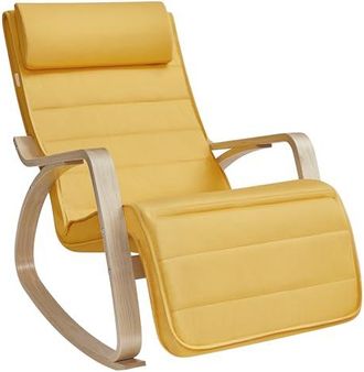 Songmics Fauteuil à Bascule, avec Accoudoirs en Bois, Repose-Pieds Réglable en 5 Positions, Capacité 150 kg, 121,5 x 67 x 84 cm, pour Chambre, Salon, Jaune Can