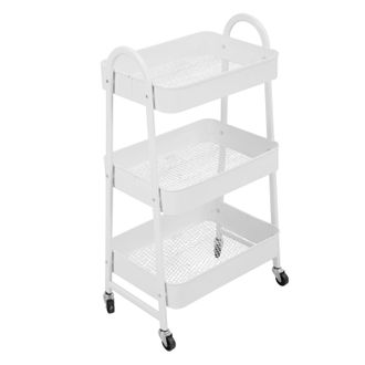 SVITA Servierwagen mit Rollen 3 Ebenen Metall K&uuml;chenwagen klein Allzweckwagen mit K&ouml;rben Rollwagen Badezimmer Regal Wei&szlig;