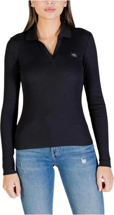 Calvin Klein Jeans Femme, Tops, Noir, Taille: 36 FR T-Shirt &agrave; Manches Longues Col Classique en V