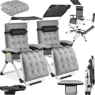 TecTake Sonnenliege klappbar, Liegestuhl, Gartenliege mit Sonnendach, Outdoor Sessel für Balkon oder Garten, Liege mit extra Dicker Auflage, Relaxliege belast