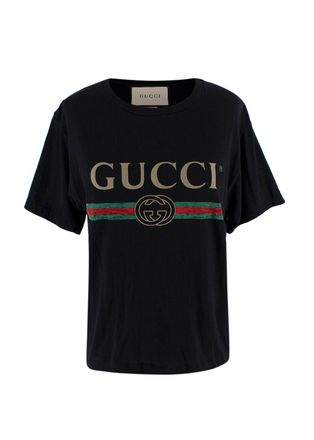 Gucci Black Washed Logo Distressed T-Shirt Size XXS