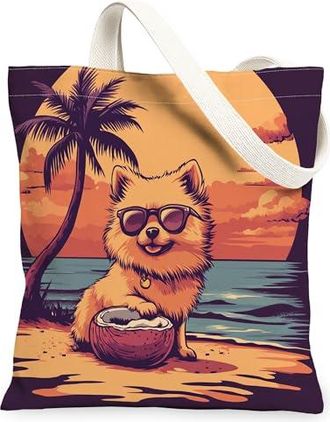 Generic Joli sac fourre-tout en toile pour faire du shopping, 33 x 38,1 cm, sac d&eacute;picerie r&eacute;utilisable pour femme, motif animal de compagnie, d&eacute;coration cadea