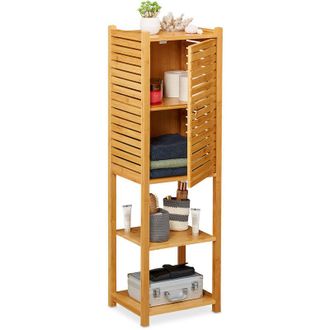 Relaxdays Relaxdays - Etagère de salle de bain en bambou, 5 rangements, avec porte, salle de bain, cuisine, 113 x 35 x 29 cm, nature