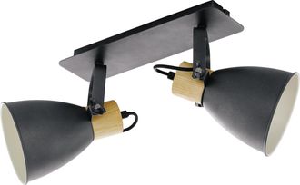 Eglo Deckenlampe Coswarth, 2 flammige Vintage Deckenleuchte, Deckenstrahler Industrial aus Stahl und Holz, Anthrazit, Creme-Wei&szlig;, Natur, Spots mit E27 Fass