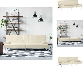 vidaXL Schlafsofa mit Getr&auml;nkehaltern Creme Kunstleder - Schlafsofa - Sofa - G&auml;stebett - Wohnzimmersofa - Couch