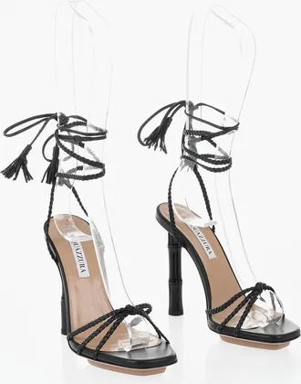 Aquazzura Leather Lace-Strap Sandals With 11 cm Bamboo Heel Aquazzura