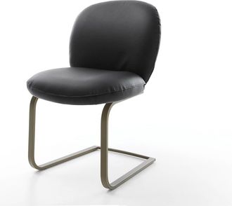 DELIFE Freischwinger Nube-Flex Echt-Leder Schwarz Freischwinger flach Effektfinish Titan Taschenfederkern, Esszimmerstühle