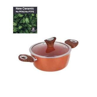 KASANOVA 20 cm Stielkasserolle mit Deckel lachsfarben Neu Keramik, Rose