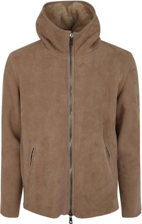 Giorgio Brato Homme, Vestes, Brun, Taille: 2XL Shearling Lined Hooded Jacket