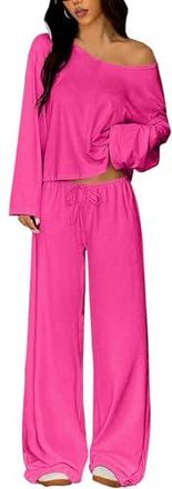 Generic Tenues 2 pi&egrave;ces pour femmes, surv&ecirc;tements &agrave; &eacute;paules d&eacute;nud&eacute;es, pantalon de surv&ecirc;tement &agrave; jambes larges, ensembles de d&eacute;tente d&eacute;contract&eacute;s &agrave; manches lon