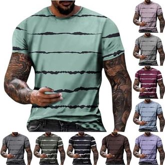 Generic T-shirt rayé à col rond pour homme - Rayures horizontales - Chemises à manches courtes - T-shirt basique doux 2025 tendance et décontracté, Chemises r