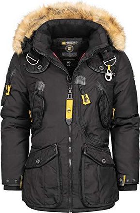 Geographical Norway Parka pour homme fermeture zippée, capuche ajustable en fourrure synthétique, nombreuses poches, modèle AGAROS, Noir, XL,Taille 4