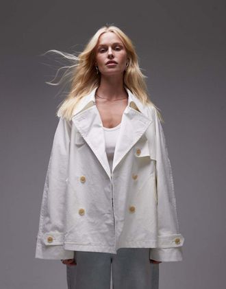 Arket Cropped Utility-Trenchcoat in Weiß mit Sturmklappe