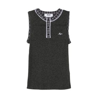 Msgm Msgm - Top sans manches &agrave; carreaux - Femme - Tops - Gris - Taille: 36 FR