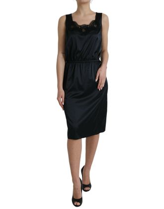 Dolce & Gabbana Womens Black Polyester Lace Trim Sheath Midi Dress Elastane