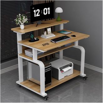 Generic Computer-Schreibtisch für das Homeoffice, rollbarer Computertischwagen mit Ablagefach, Computertisch mit Tastaturablage und Druckerablage für Ecken, H