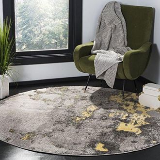 Safavieh Abstrakt Teppich für Wohnzimmer, Esszimmer, Schlafzimmer - Adirondack Collection, Kurzer Flor, Grau und Gelb, 120 X 120 cm