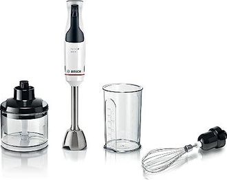 Bosch mixeur plongeant, ErgoMaster Série 4, moteur 800 watts, variateur de vitesse, système de mixage QuattroBlade, accessoires inclus, blanc, MSM4W421