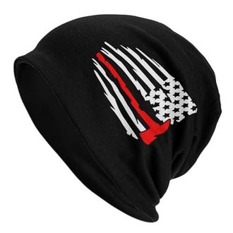 Generic Homme Femme Hiver Chapeaux Hache De Pompier Drapeau De La Ligne Rouge Bonnets De Ski Classique Bonnets Tricot&eacute; Chaud Bonnet dhiver pour Ski Hiver Quot
