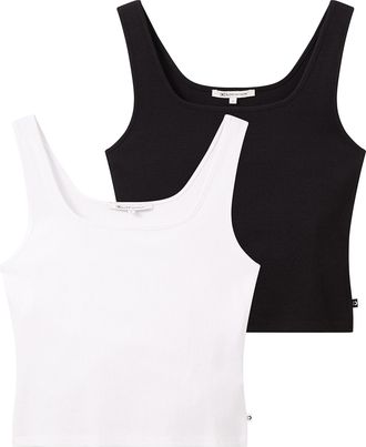 Tom Tailor Damen 1037097 Basic Top im Doppelpack, 14482-Deep Black, L (2er Pack)