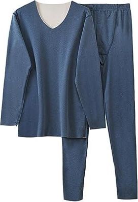 Generic Haut et bas thermiques à manches longues pour homme - Col en V - Coupe ample - Confortable - Extensible - Couche de base en polaire chaude - Léger - A