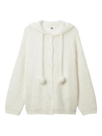 B+ab Kapuzencardigan mit Bommel - Wei&szlig;