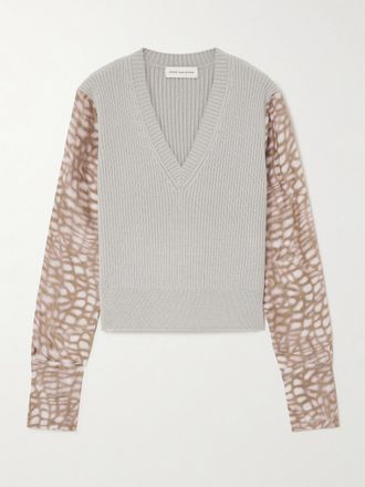 Dries Van Noten Pull En Mailles C&ocirc;tel&eacute;es Et En Satin Imprim&eacute; - Gris