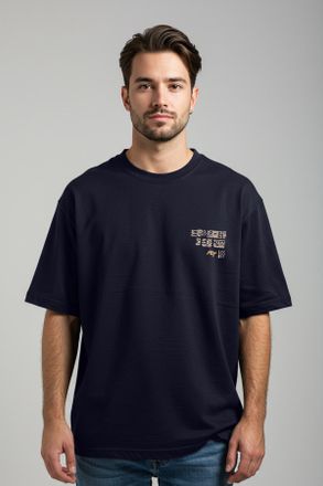 Trendyol MAN Jungen Dunkelblau Slogan Kurz Oversize T-Shirts