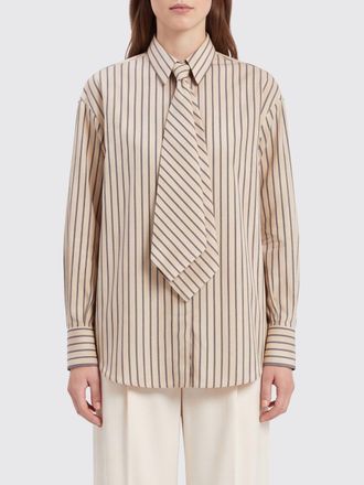 Brunello Cucinelli Chemise ray&eacute;e en coton avec col fran&ccedil;ais et patte de boutonnage dissimul&eacute;e