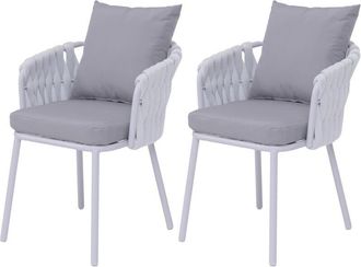 Hhg 2er-Set Aluminium-Gartenstuhl HHG-190, Gartensessel Outdoor Stuhl, Stoff/Textil (180 g/m&sup2;) Seilgeflecht Rope anthrazit