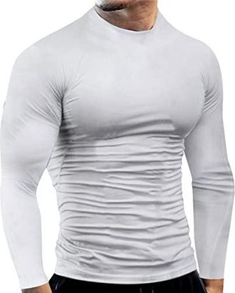 Generic Chemise dautomne à manches longues et col rond pour homme - Couche de base thermique ajustée anti-plis, t-shirt dentraînement musculaire décontracté p