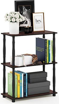 Furinno 3-Ebenen kompaktes Mehrzweck-Regal mit klassischem Rohr, holz, Dunkle Kirsche/Schwarz, 29.46 x 59.94 x 75.18 cm