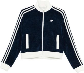 adidas sweat zippé en velours - Bleu