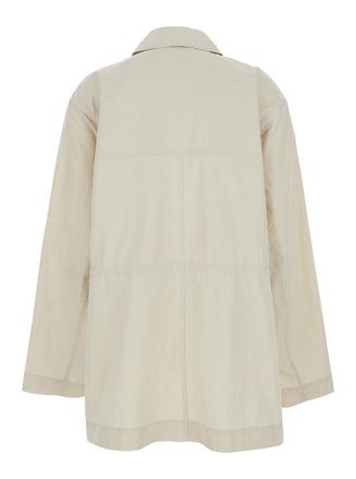 Toteme Womens Collared Drawstring Jacket White Organic Cotton Coat