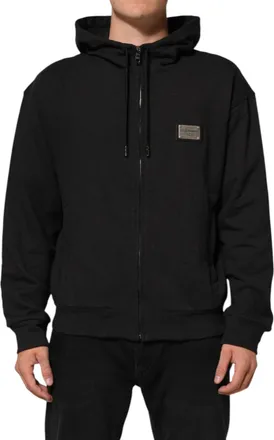 Dolce & Gabbana Mens Black Logo Fullzip Hooded Sweatshirt Sweater Cotton Clothing