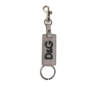 Dolce & Gabbana Logo Leder Schl&uuml;sselanh&auml;nger Stilvoller Metallring - - Accessories - Herren - Grau - ONE SIZE