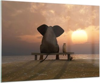 Arttor Bilder auf Glas 100x70cm Glasbild Elefant Ufer Meer Groß Wanddeko Bild im Glas Schlafzimmer Küche Deko Wandbilder Dekoration Wohnzimmer Modern Wall De