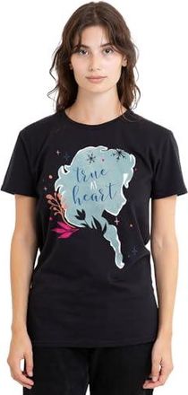 Disney Frozen mandarin creative ltd Frozen True at Heart Elsa Silhouette Ladies T Shirt, Black, Noir, L Femme