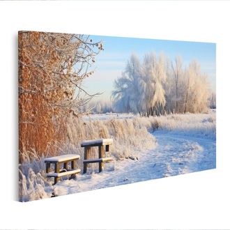 Islandburner Prime Bild auf Leinwand Winterlandschaft Mit Schnee Und Baenken - Leinwand 80x40cm