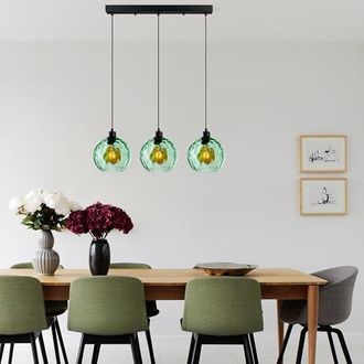 Opviq Elegant Green Chandelier, Adjustable Height 40-120 cm, Metal Body, 3 x E27 Sockets, 70 x 20 x 120 cm | Perfect for Modern Living Spaces, IP20