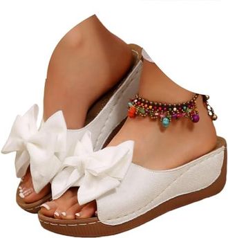 Generic Pantoufles d&eacute;t&eacute; pour femme avec noeud ouvert - Sandales plates antid&eacute;rapantes pour la douche, la plage, la piscine - Confortables et respirantes - Ave