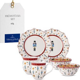 Villeroy & Boch Toys Delight Fr&uuml;hst&uuml;cks-Set f&uuml;r 2 Nussknacker 6-teilig Bunt, Weihnachten, Geschirr Set mit Fr&uuml;hst&uuml;ckstellern, Tassen und Sch&uuml;sseln, Weihnachtsgeschirr