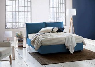 Talamo Italia Lit double Sabrina, Lit coffre avec revêtement en tissu, 100% Made in Italy, Ouverture frontale, avec matelas 160x200 cm inclus, Bleu