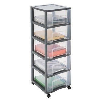 Sundis Tag Tower XL, tour de rangement en plastique gris, avec roulettes, 5 grands tiroirs transparents, hauteur 102,5 cm, id&eacute;ale rangement bureau, cours, do