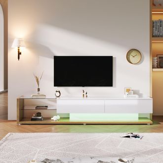 Generic TV Schrank Wei&szlig; LED Beleuchtung Hochglanz Glasablagen Schubladen lowboard stehend 170 fernsehtisch stabile Konstruktion viel Stauraum einfache Install