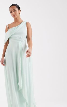 Tfnc Petite Robe longue de demoiselle dhonneur en mousseline &agrave; &eacute;paule tombante - Aigue-marine-Vert