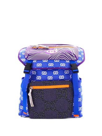 Gucci Panelled Double Buckle GG Jacquard Nylon and Rubber Large backpack - Blau