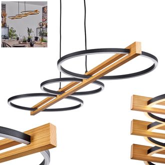 HOFSTEIN LED Pendelleuchte Carcano, dimmbare H&auml;ngelampe aus Metall/Holz/Kunststoff in Schwarz/Natur/Wei&szlig;, H&ouml;he max. 148 cm, L&auml;nge 115 cm, LED 38 Watt, 1600 Lum