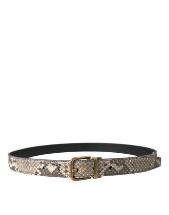 Dolce & Gabbana Mens Brown Python Leather Gold Metal Buckle Belt